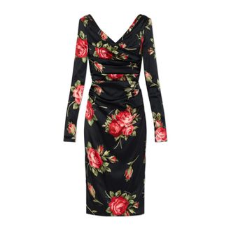 Dolce & Gabbana Femme, Robes, Noir, Taille: 40 FR Robe Midi Florale en Satin