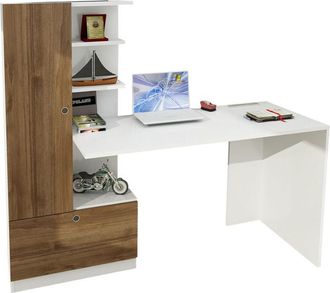 Vente-Unique Vente-Unique - Bureau droit avec &eacute;tag&egrave;re int&eacute;gr&eacute;e - Dimensions 120x61.8x73.8 cm - Panneaux de particules m&eacute;lamin&eacute; blanc - Fixation murale possible