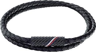 Tommy Hilfiger Jewelry Bracelet pour Homme avec Cuir Tressé Noir à Double Tour - 2790469