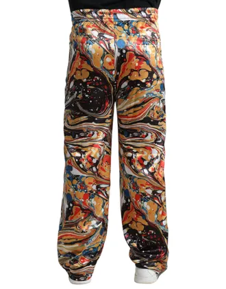 Dolce & Gabbana Mens Multicolor Marble Print Satin Pants Polyester Elastane