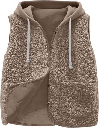 Generic Vestes pour femmes 2026 - Style de faux gilet pour veste &agrave; capuche polyvalente et automne hiver, kaki, XXL