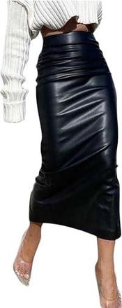 Generic Robe longue en cuir pour femme - Jupe crayon pour femme - Jupe-short longue - Coupe ajust&eacute;e - Ourlet respirant - Jupe fendue - Jupe &eacute;l&eacute;gante - Concert