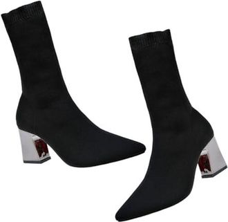 Valiclud Bottines &agrave; Talons &Eacute;pais et Effil&eacute;s pour Femmes Bottines Chaussettes Tricot&eacute;es Automne Hiver Chaudes Confortables et Faciles &agrave; Enfiler Style Classique 