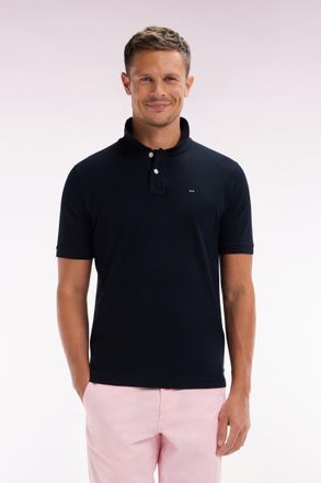 Eden Park Polo &Agrave; Manches Courtes Uni En Coton Pima Noir Coupe Droite
