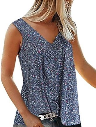 ORANDESIGNE T-Shirt Femme Grande Taille Tee Shirt Ete Chic Lâche Fleur Imprime Manche Courtes Col V Sexy Top Blouse Casual Haut Tunique Chemise B Bleu Foncé XXL