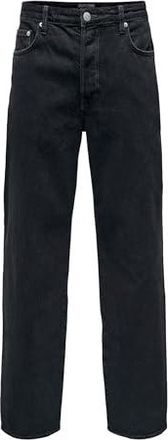 Only & Sons Jeans Homme Coupe Large avec Boutonnage Jeans Denim Noir, Couleurs:Noir, Taille de Pantalon:33W / 34L, Longueur de Jambe:L34