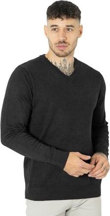 Noroze Hommes Pull-Over Col en V Plaine Classique Pull tricoté Chandail Pullover Sweat-Shirt tricoté (4XL, Noir)