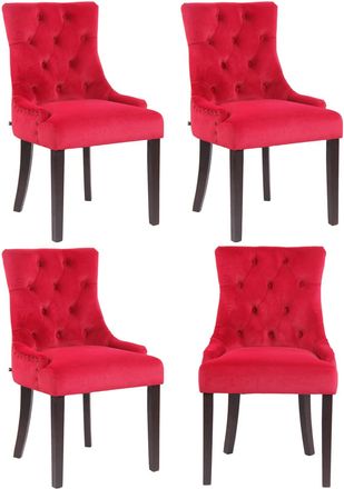Clp 4er Set Esszimmerstuhl Aberdeen Samt I Mit Hochwertiger Polsterung Und Samtbezug I Polsterstuhl Mit Gestell Aus Kautschukholz, Farbe:rot, Gestell Farb