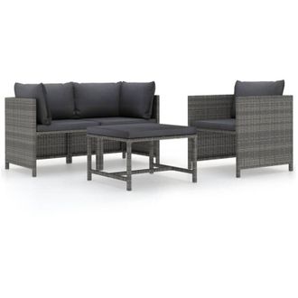 vidaXL 4-tlg. Garten-Sofagarnitur mit Auflagen Poly Rattan Grau vidaXL