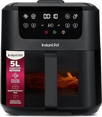 Instant Pot Vortex Compact Schwarz-Hei&szlig;luftfritteuse 5 l Korb, Familiengr&ouml;&szlig;e, 4 in 1 - Hei&szlig;luftfrittieren, Trocknen, Backen, Aufw&auml;rmen, Antihaftbeschichtung, leic