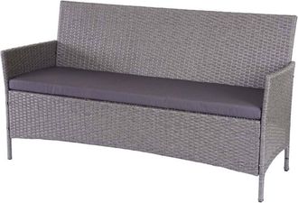 Hhg neuwertig] 3-Sitzer Poly-Rattan Gartenbank Hamar, Sitzbank grau, Kissen anthrazit