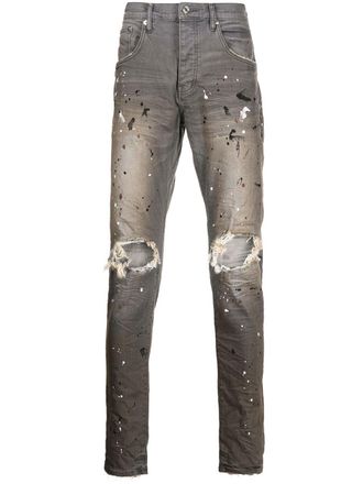 Purple jean à effet taches de peinture - Gris