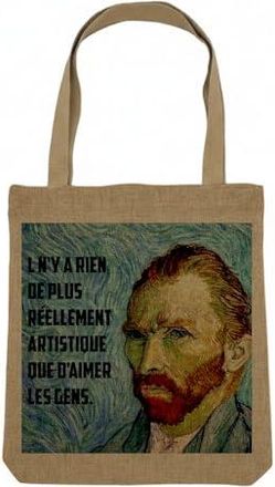 Fabulous Sac Shopping Tote Bag Aspect Lin - Van Gogh Citation Amour Peintre Motivation - Sac de Courses Toile Epaisse 360g Beige Naturel Cabas Port&eacute; Epaule Sol