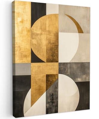 MuchoWow © Impression sur Toile Photo Peinture 60x80 cm Tableau Decoration Murale Chambre Salon Maison Deco Cuisine Abstrait - Or - Gris - Formes - Géométrique