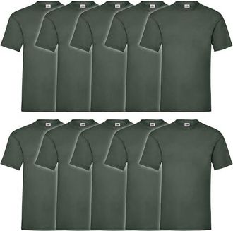 Fruit Of The Loom Lot de 10 t-shirts originaux pour homme, Vert bouteille + sac en tissu Myshirt, XL