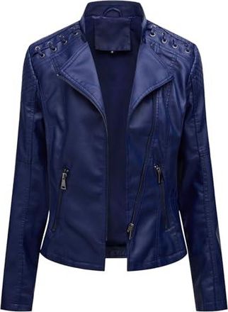 Generic Veste courte en similicuir pour femme, manteau de motard décontracté