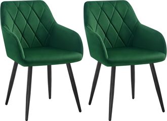 Woltu 2er Set Esszimmerstühle mit Armlehne Rückenlehne, für Esszimmer Wohnzimmer Küche, Bequeme Küchenstühle gepolstert mit Samtbezug, Metallbeinen, Dunkelg