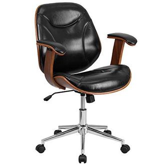 Flash Furniture Flash Möbel mid-Back Leder Executive Holz Drehstuhl mit Armlehnen, Metall, schwarz, 63,5 x 58,42 x 43,18 cm