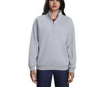 Generic Pull en molleton de coton doubl&eacute; avec demi-fermeture &eacute;clair pour femme, pull en polaire &agrave; demi fermeture &eacute;clair, v&ecirc;tements de mode dautomne 2026, Gris