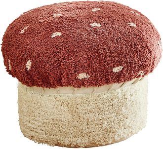Loberon Hocker Norilie, Verspieltes Pilz-Design, Flauschiger Stoff, Waschbarer Bezug, Sitzgelegenheit, Kinderzimmer, Baumwolle, Polyester, rot/wei&szlig;
