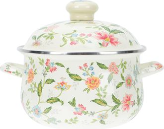 Yardwe Emaille Topf 10 Liter Medium Emailliertes Kochgeschirr Blumenemaillekochtopf Keramik Kochtopf mit Suppensch&uuml;ssel Deckel Vintage Cup f&uuml;r K&uuml;che Restaura