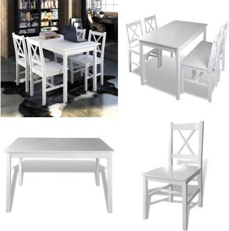 vidaXL 5-tlg. Essgruppe Wei&szlig; - Esstisch - Essgruppe - Holztisch - K&uuml;chenstuhl - Wei&szlig;er Stuhl - Home & Living