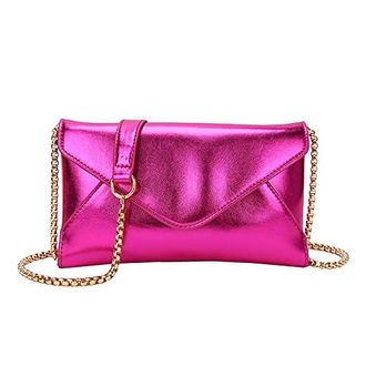 Generic Sacs &agrave; bandouli&egrave;re holographiques pour femme en cuir - Pochette tendance &agrave; rabat - Sac de soir&eacute;e &eacute;l&eacute;gant, Rouge, Small