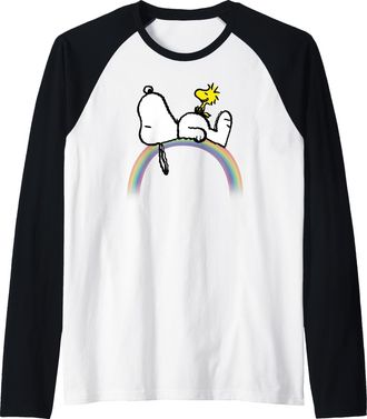 Peanuts Erdnüsse Snoopy Woodstock Regenbogen Raglan Shirt Schwarz Cartoon Herren Unisex EU S