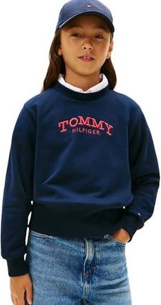 Tommy Hilfiger High Rib Hem Crew Neck Kg0kg08989 Sweat-Shirt &agrave; Enfiler, Blue (Dark Night Navy), 12 Ans Fille
