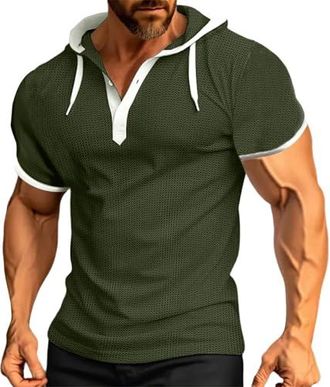 Generic T-shirt de sport d&eacute;t&eacute; pour homme - Sweat &agrave; capuche sans manches - Respirant - Sweat dext&eacute;rieur - Boutonni&egrave;re - Chemise de course slim Henley - Grandes