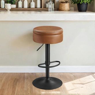 Vasagle Tabouret de Bar, avec Rangement, Hauteur R&eacute;glable, Pivotant, Montage Facile, Marron