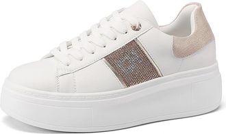 Queen Helena Sneakers Platform Turnschuhe mit Strass f&uuml;r Damen X32-9, Wei&szlig; Beige, 36 EU