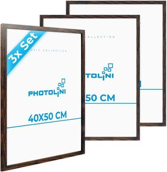 Photolini Bilderrahmen 40x50 Eiche Dunkel Holz MDF, 3er Set Bilderrahmen 50x40 mit bruchsicherem Acrylglas, Rahmen 40x50 zum Aufhängen, 50 x 40 frame mit Zubehö