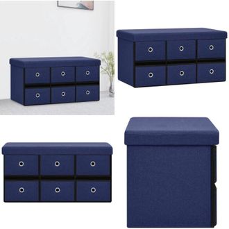 vidaXL Faltbare Sitzbank mit Stauraum Blau 76x38x38 cm Leinenoptik - Bank mit Stauraum - B&auml;nke mit Stauraum - Home & Living