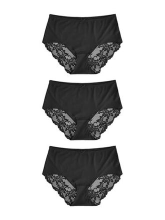 Next Femme Culotte mi-Haute Invisible avec Dentelle au Dos, Lot de 3 Noir 38