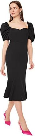 Trendyol Moulante Robe midi Basique tissée ajustée pour Femme, Noir, 66