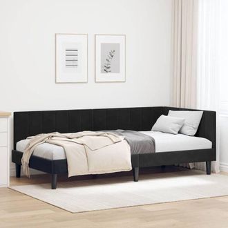 vidaXL Eckbettgestell mit Kopfteil Schwarz 90 x 200 cm Samt vidaXL