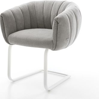 DELIFE Freischwinger Jada-Flex Strukturstoff Soft Grau Freischwinger flach Wei&szlig; Taschenfederkern, Esszimmerst&uuml;hle