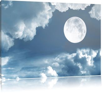 Pixxprint Vollmond &uuml;ber Wolke, Gr&ouml;&szlig;e: 120x80cm, Leinwandbild, fertig gespannt, Wandbild, Dekoration, Kunstdruck, kein Poster
