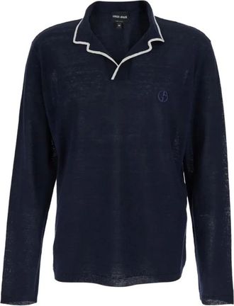 Giorgio Armani Homme, Pulls, Bleu, Taille: L Pull Polo En Tricot Avec Bordures Contrast&eacute;es