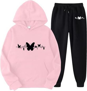 Generic Sweat &agrave; capuche d&eacute;contract&eacute; &agrave; manches longues et col rond pour femme - Motif coeur et imprim&eacute; - Pour lautomne et lhiver - 2026, rose, 3XL