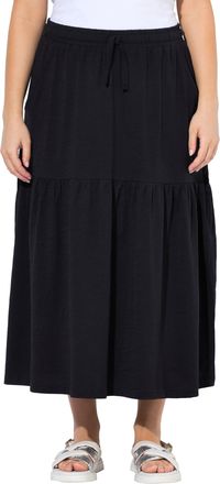 Ulla Popken Damen große Größen Übergrößen Plus Size Jerseyrock, Struktur, A-Linie, Volant, Elastikbund schwarz 50+ 829068111-50+