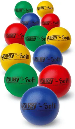 Volley Weichschaumb&auml;lle-Set Softi | Geschlossene PU-Beschichtung, robust, desinfizierbar | 6er-Set je 3 Farben | &Oslash; 16 cm | Schaumstoff ELE-Elefantenhaut | 65