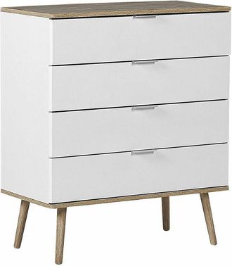 Beliani Kommode Weiß/heller Holzfarbton mdf Platte Kiefernholz 40 x 79 x 93 cm Modern Skandinavischer Stil Geräumige Schubladen Wohnzimmer