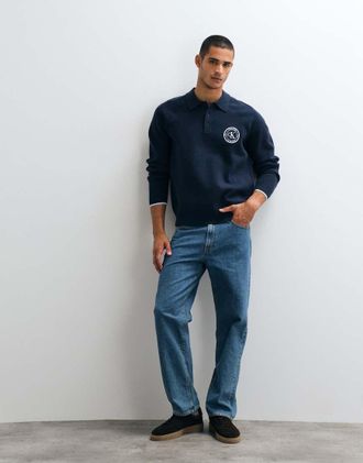 Calvin Klein Jeans Polo universitaire en coton &agrave; manches longues - Bleu marine