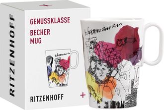 Ritzenhoff 3731004 Kaffee-Tasse 330 ml - Serie Genussklasse Nr. 4 - Porzellan-Becher mit Figurenmotiv - Designerstück