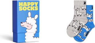 Happy Socks Kindersocken mit Lama-Motiv in Geschenkbox - Blau und Wei&szlig; - 2er-Pack f&uuml;r Kinder von 2-3 Jahren