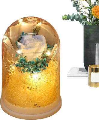 Generic Infinity-Rosenstrau&szlig; - Konservierte Rosen mit LED-Sockel, 14,9 x 10,5 cm gro&szlig;e Glaskuppelabdeckung, ewiges Blumenarrangement, Romantisches Heimdekor-G