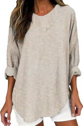 Generic Hauts &agrave; rayures verticales pour femme - Chemisier &agrave; manches longues tendance &agrave; &eacute;paules d&eacute;nud&eacute;es - T-shirt confortable et respirant - Col rond - Tuniqu