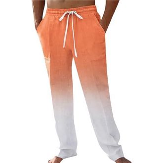 Generic Pantalon surdimensionn&eacute; en coton et lin pour homme, d&eacute;contract&eacute; et tendance, couleur unie, d&eacute;grad&eacute; de couleur, pantalon de plage en lin, pantalon l&eacute;ge